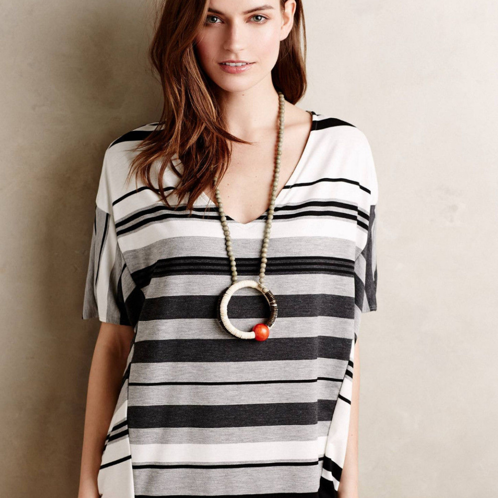 Anthropologie Knit Elevation Dress Striped V-Neck Tun… - Gem